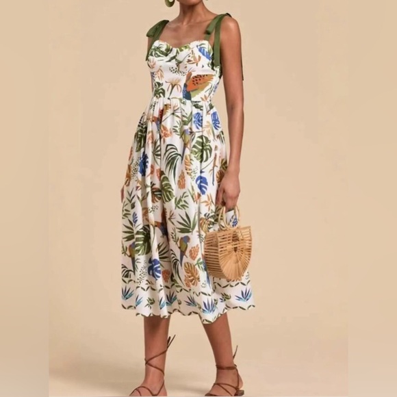 Eleine | Dresses | Vibrant Leaf Print Midi Dress | Poshmark